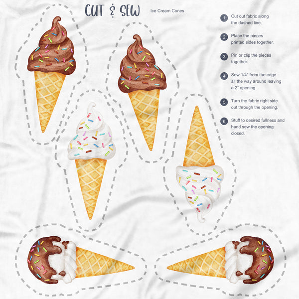 Cut & Sew (Fabric Panel) - Ice Cream Cones - Little Navy